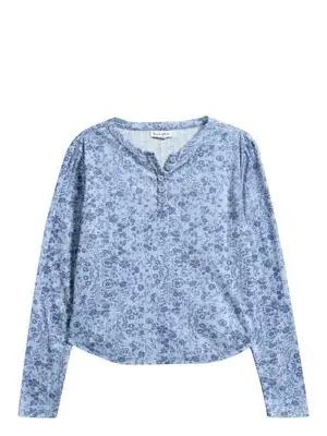 LOVE, FIRE Pointelle Henley - Blue Ditsy
