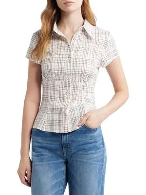 Princess Polly Cottesloe Check Button-up Shirt - Brown