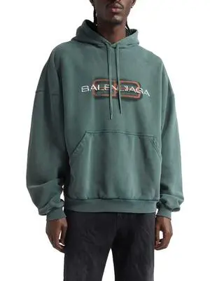 Balenciaga Fit Bb Icon Stencil Graphic Hoodie - 3004 Dark Green