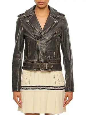 GOLDEN GOOSE Leather Biker Jacket - Black