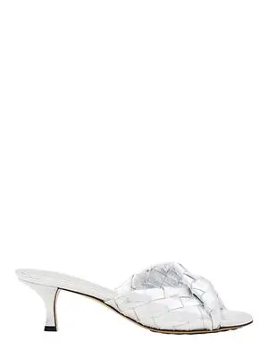 Bottega Veneta Braided Laminated Leather Mules - Silver