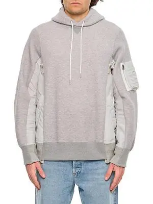Sacai Terry Sweatshirt With Hood In Twill And Nylon - Grey