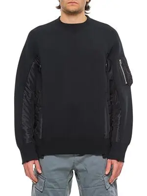 Sacai Cotton And Nylon Crewneck Sweatshirt - Black