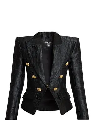 Balmain Croco Jacquard Blazer With Lionhead Buttons - Black