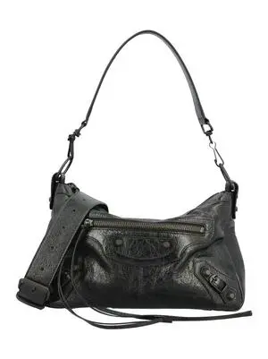 Balenciaga Le City Moto Leather Shoulder Bag - Black