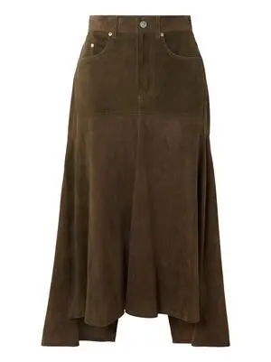 Victoria Beckham Paneled Suede Midi Skirt - Green