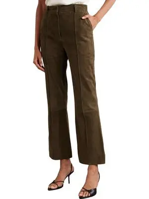 Victoria Beckham Cropped Suede Flared Pants Brown