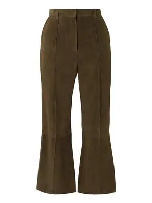 Victoria Beckham Cropped Suede Flared Pants - Green