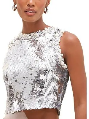 PatBO Moonlight Sequinned Top - Silver