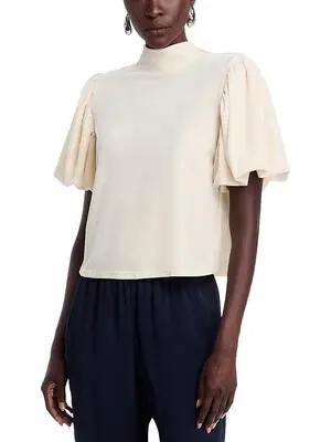AREA STARS Velvet Mock Neck Top - Ivory