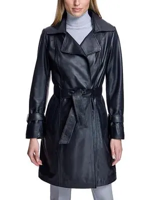 MAXIMILIAN Leather Belted Trench Black