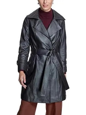 MAXIMILIAN Leather Belted Trench Dark Brown
