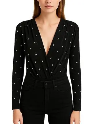 NOCTURNE Embellished V-Neck Long Sleeve Top Black