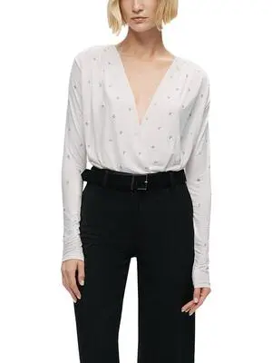 NOCTURNE Embellished V-neck Long Sleeve Top - Open White