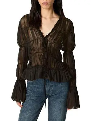 NOCTURNE Ruched Sheer Blouse - Brown