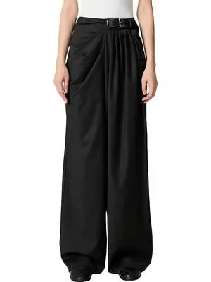 NOCTURNE Double-buckle High-waist Wide-leg Pants - Black