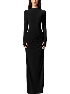 NOCTURNE High-neck Ruched Maxi Dress - Black