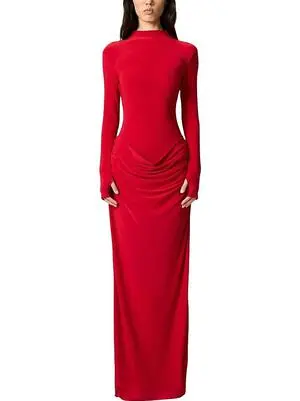 NOCTURNE High-neck Ruched Maxi Dress - Red