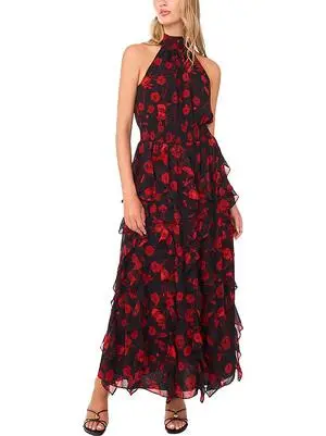 1.State Floral Ruffle Cascading Maxi Dress - Ruby Red