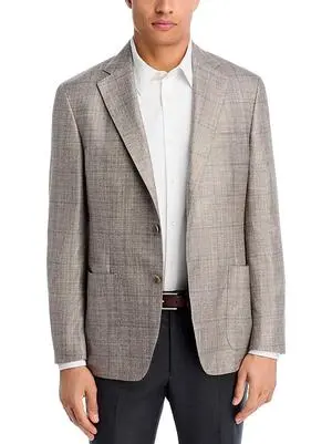 Vince Loro Piana Fabric Silk & Cashmere Windowpane Sport Coat - Oatmeal/grey