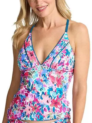 Tommy Bahama Floral Reversible Tankini Top - Dusty Lupine