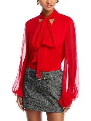 Bardot Solace Tie Neck Top - Deep Red