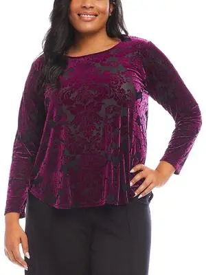Karen Kane Velvet Burnout Shirttail Top - Wine