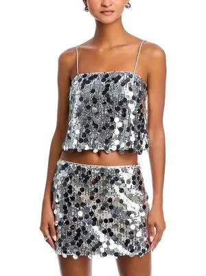 Aqua Sequined Cropped Camisole - Silver