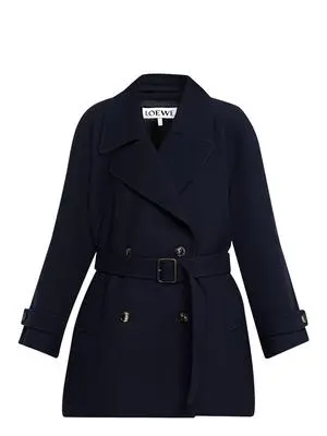 Loewe Double-breasted Belted Wool Twill Coat - Navy Blue