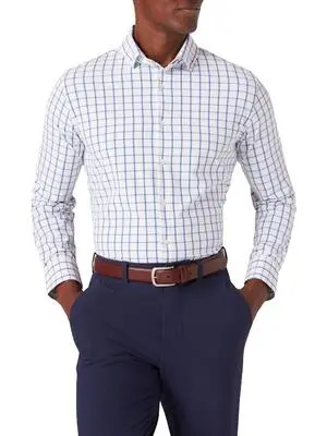 Mizzen+main Leeward Trim Fit Windowpane Performance Button-up Shirt - White Navy Windowpane