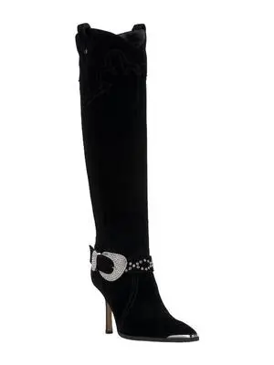 Jessica Simpson Kenzin Knee High Western Boots - Black Oil Suede