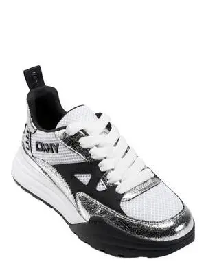 Dkny Zanira Mixed Media Sneakers - Nickel/black
