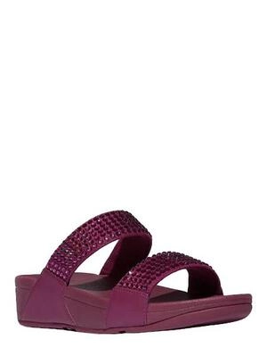 Fitflop Lulu Maxi-Crystal Two-Bar Slides Ruby