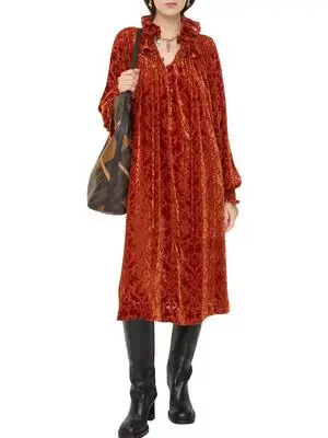 Burberry Baroque Silk Blend Velvet Midi Dress - Dragon Red
