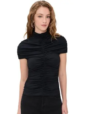 Susana Monaco Mock Neck Overlay Top - Black