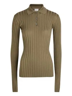Calvin Klein Ribbed Wool Polo Top - Sage