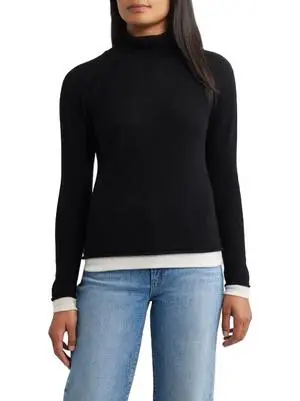 GRIFFEN Layered Look Wool And Cashmere Turtleneck Sweater - Black/ivory
