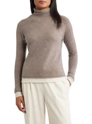 GRIFFEN Layered Look Wool And Cashmere Turtleneck Sweater - Mink/ivory