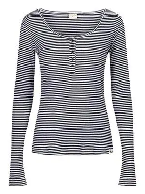 TURTLEDOVE LONDON Organic Cotton Nora Stripe Print Henley Top - Black