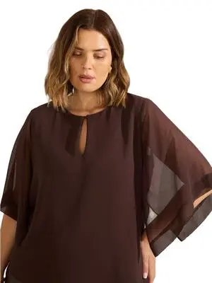 LIVE UNLIMITED Keyhole Overlay Blouse - Chocolate