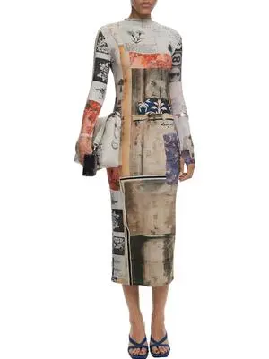 Desigual Mix Print Long-sleeve Midi Dress - Beige