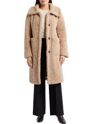 Bcbgmaxazria Long Teddy Fleece Coat - Oatmeal