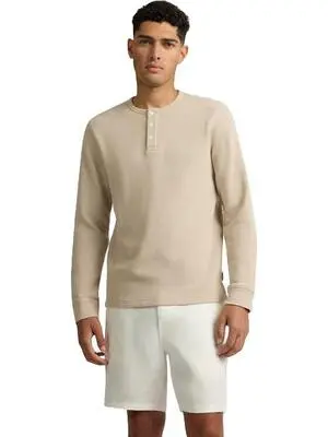 Onia Heavyweight Cotton Waffle Henley Sweatshirt - Sand