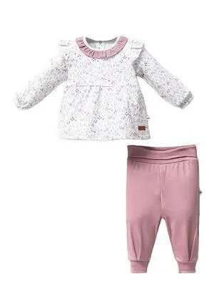 MOI NOI Flower Neckline Ruffle Outfit - Pink