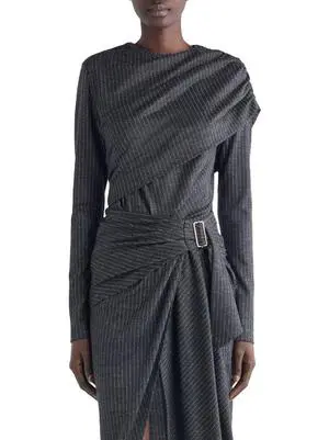 Isabel Marant Asna Pinstripe Draped Top - Anthracite