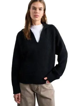 Topshop Johnny Collar V-neck Sweater - Black