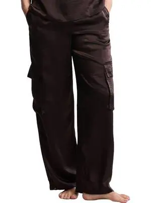 Barefoot Dreams Liquid Satin Wide Leg Cargo Pants - Umber