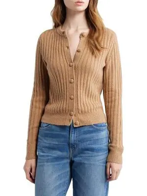 Madewell Rib Cotton & Merino Wool Blend Cardigan - Heather Caramel