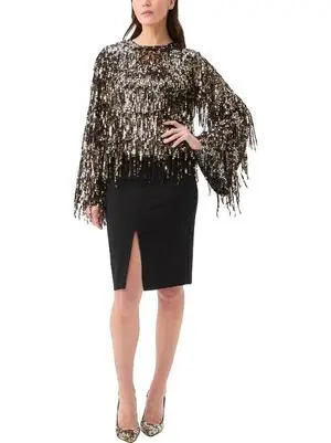 Trina Turk Satine Fringed Sequin Top - Black/gold