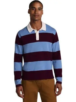 LANDS' END Long Sleeve Cotton Rugby Sweater Polo - Burgundy/persian Blue Stripe